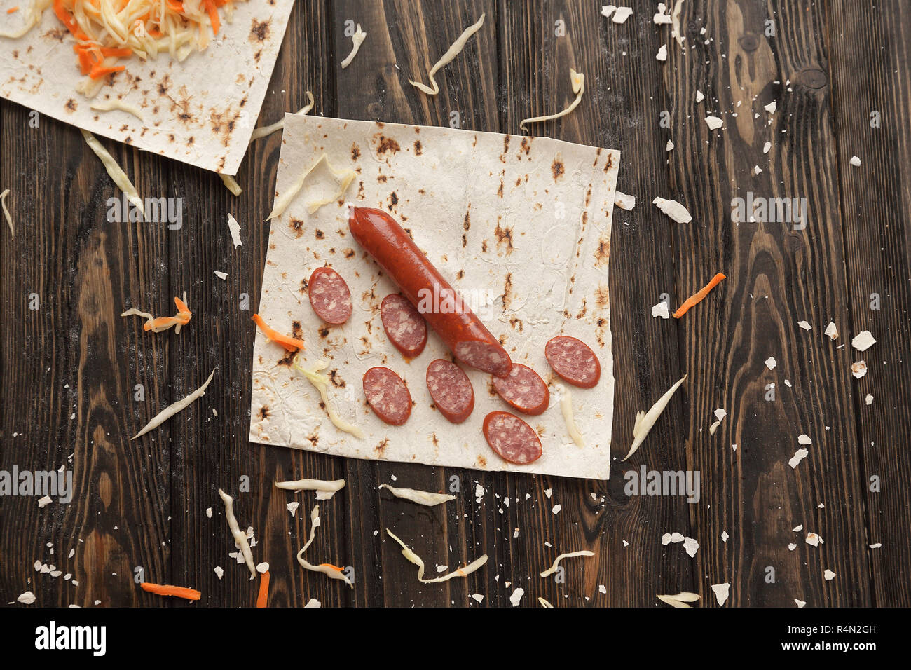 preparation of Shawarma. ingredients on wooden table.photo with Stock ...