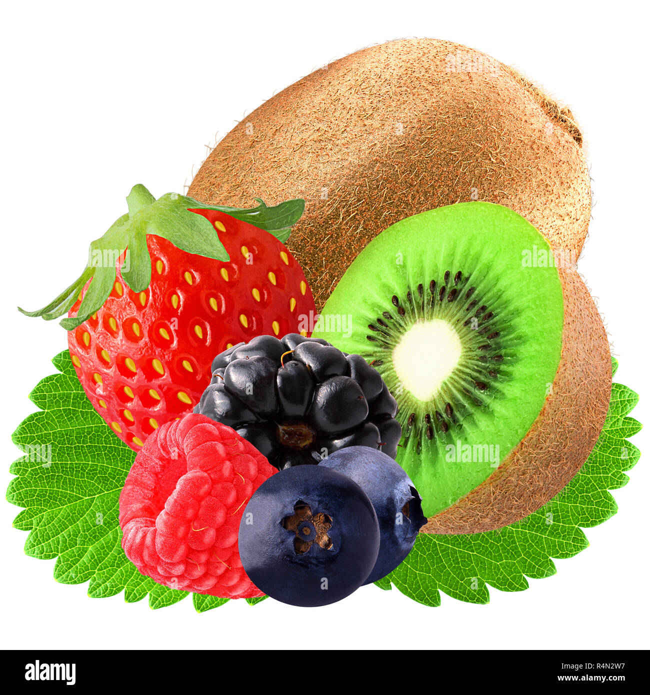 Two and half strawberry with leaf on white Stock Photo - Alamy