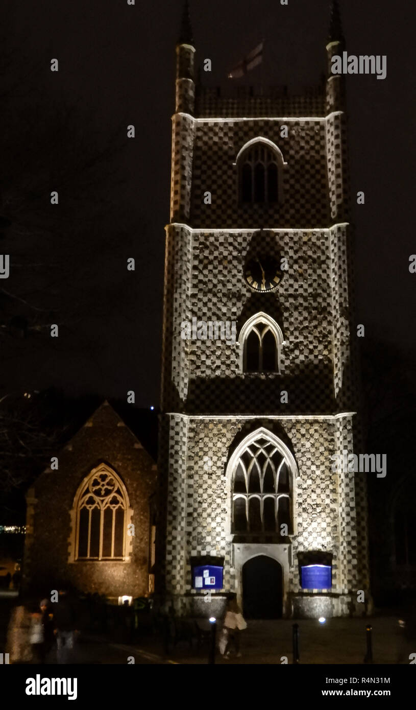 The Tower of Reading Minster at night Stock Photo - Alamy
