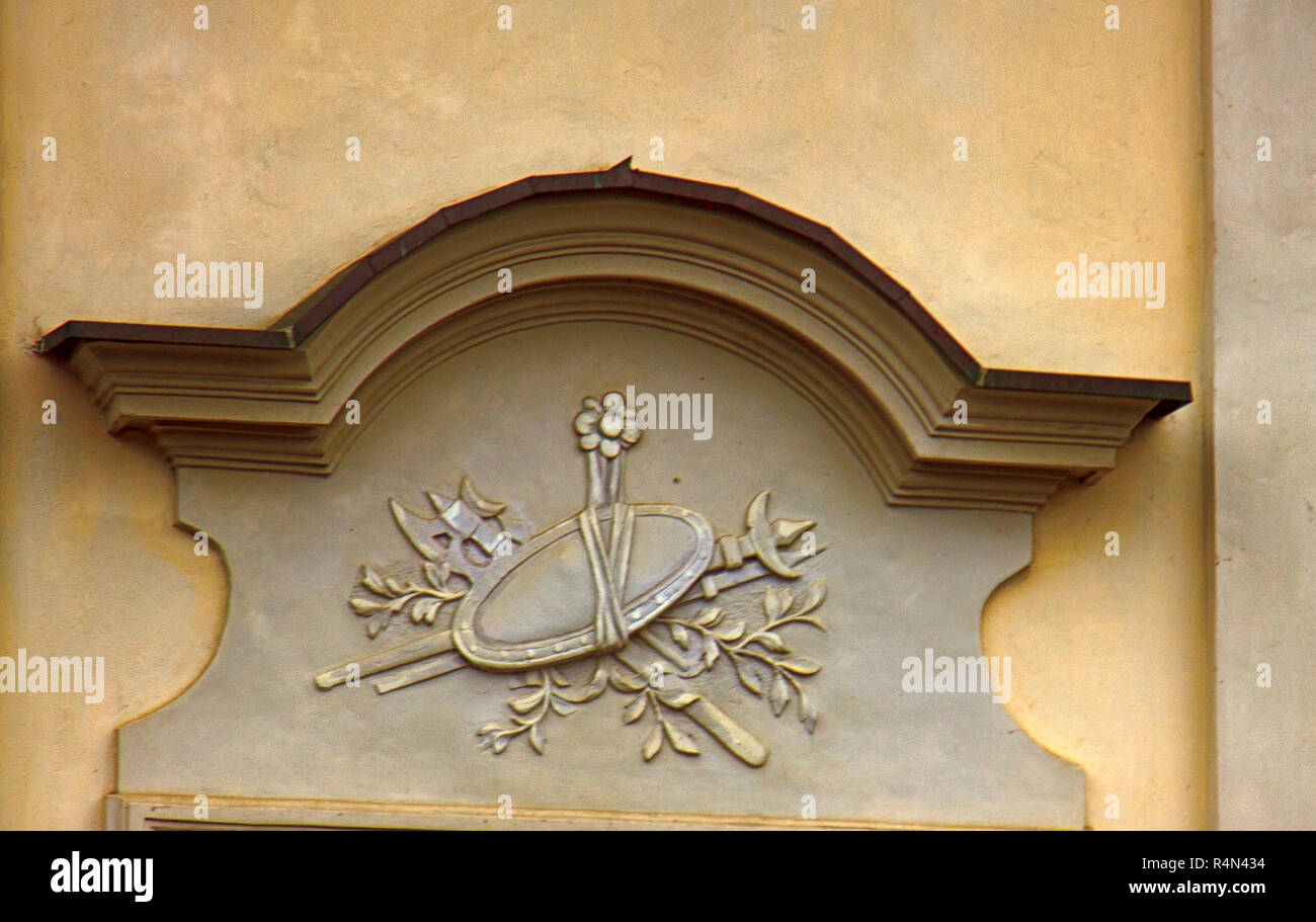 Ancient bas-reliefs on the Windows and walls of historical buildings ...