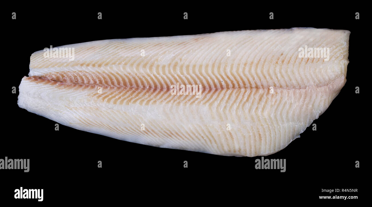 Single fresh raw whole cod white fish fillet isolated on white ...