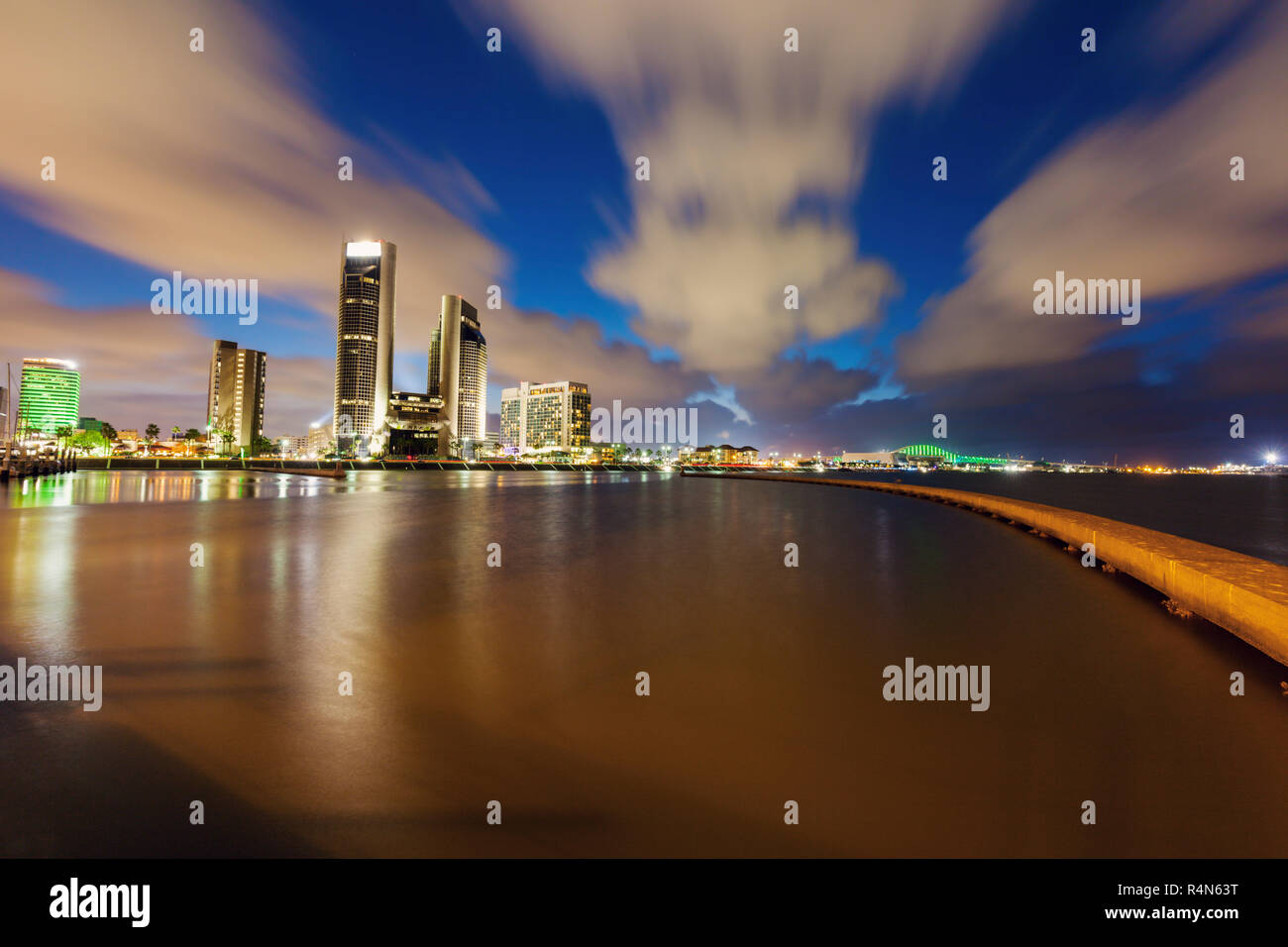 Harbor and cityscape of Corpus Christi at night in Texas Stock Photo ...