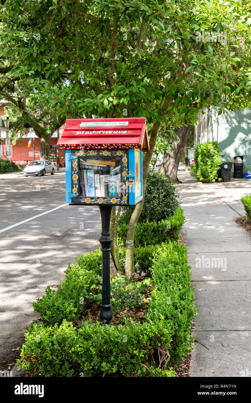 Tiny colorful book house for sharing, on the street in New Orleans ...