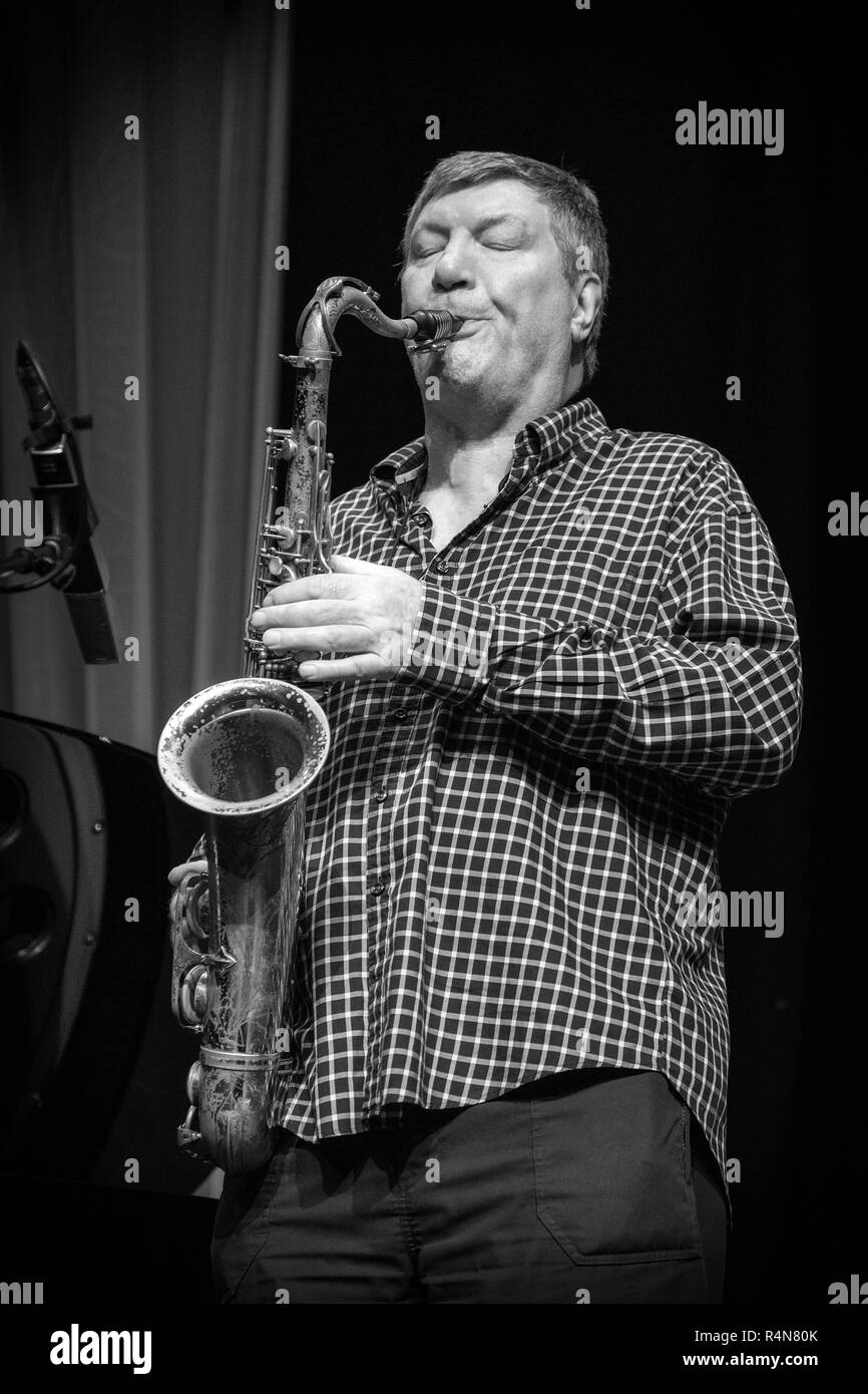 Stan Sulzmann soloing on tenor sax, Scarborough Jazz Festival 2017 ...
