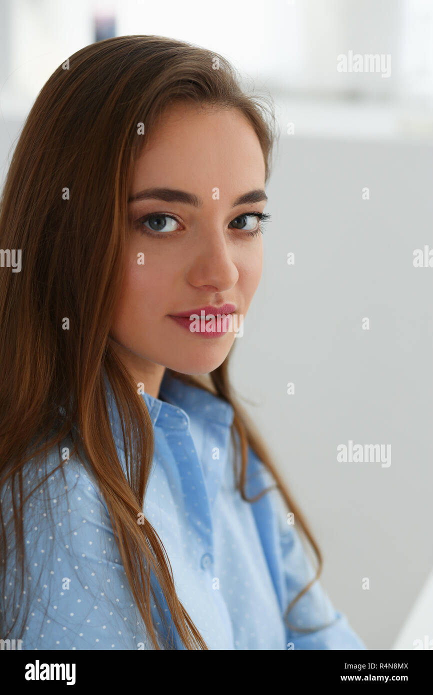 Cute female portrait looking in camera Stock Photo - Alamy