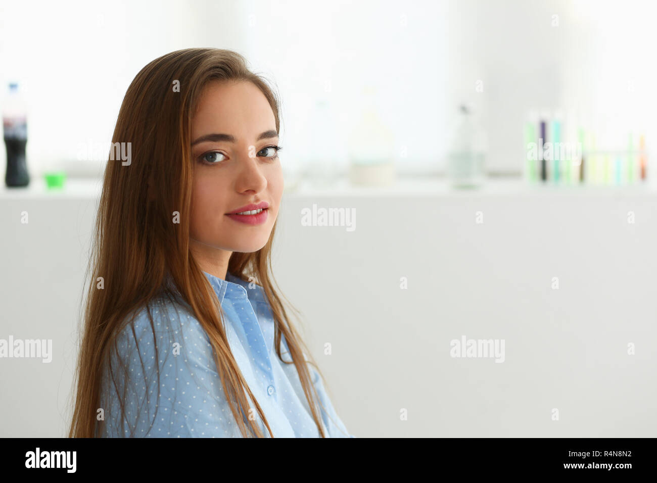 Cute female portrait looking in camera Stock Photo - Alamy