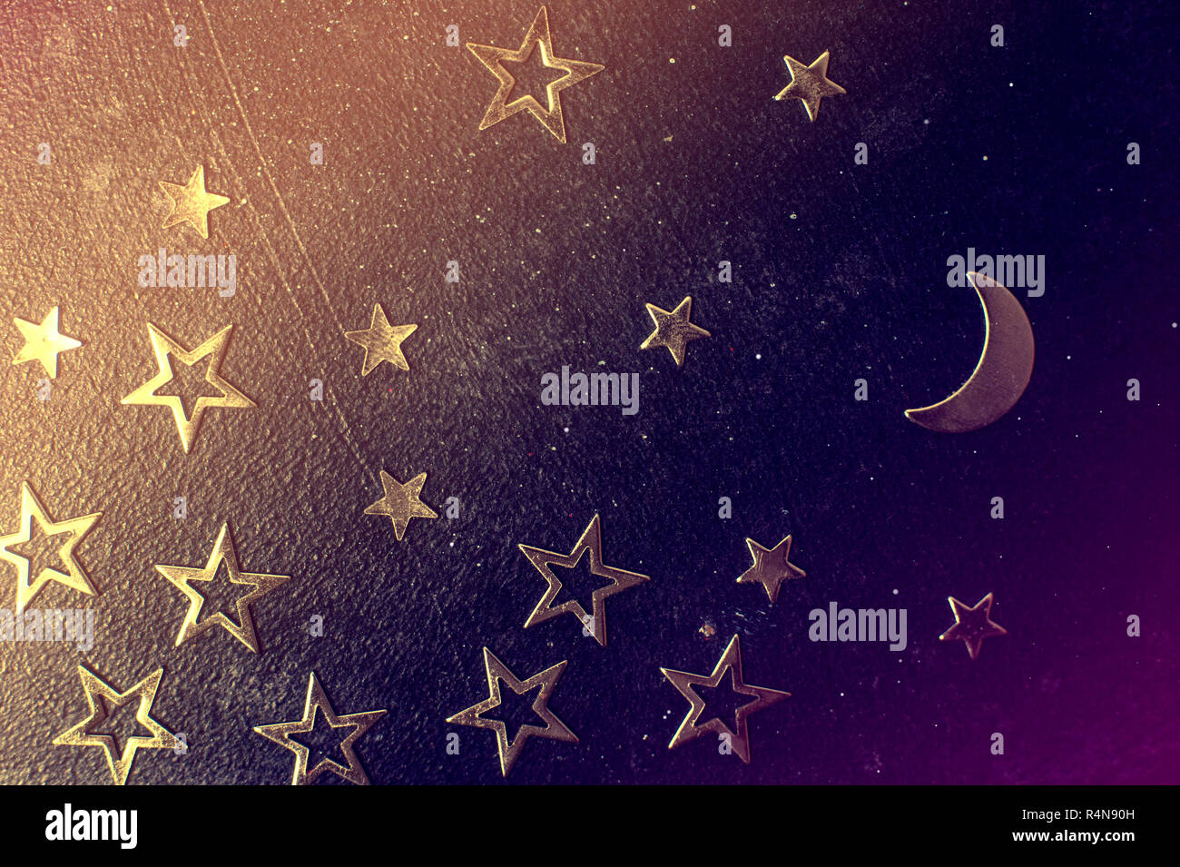 Night sky with stars and moon objects macro Stock Photo - Alamy