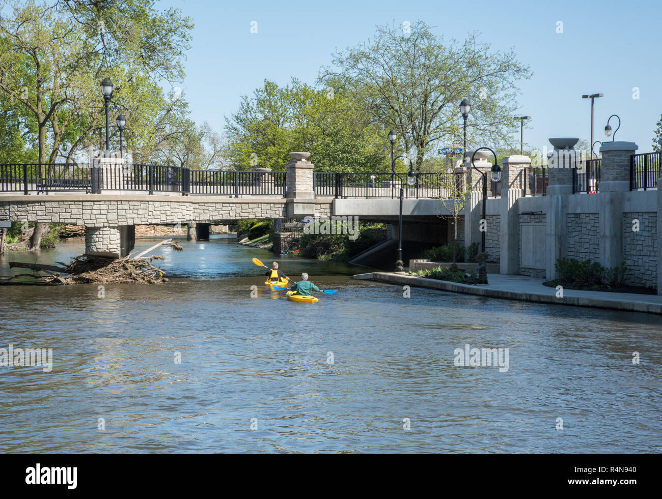 Naperville, Illinois, United States-May 6, 2017: Riverwalk scene with ...