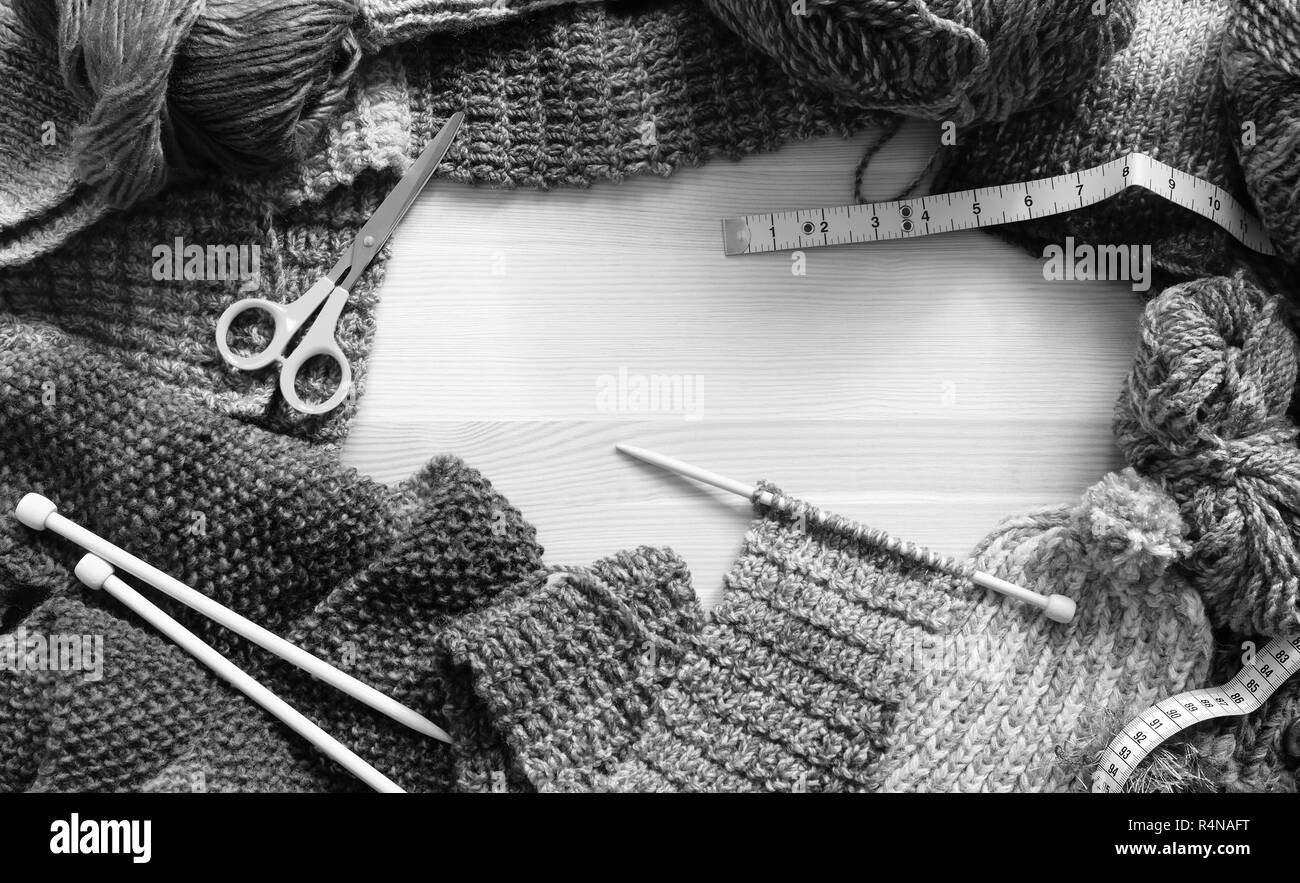 Knitting accessories Black and White Stock Photos & Images - Alamy