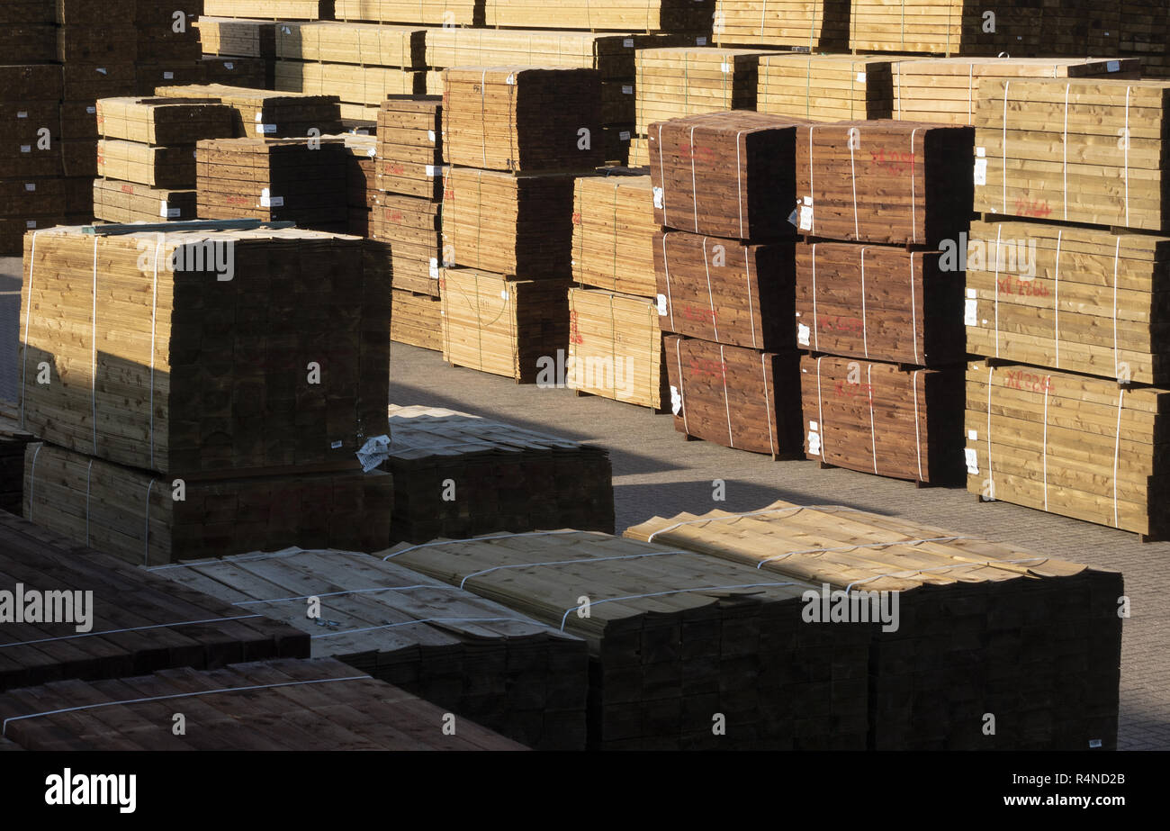 Stacks of timber at Shoreham commercial port on the South Coast of ...