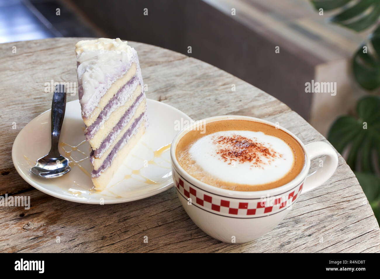 Coffee Break and taro cake Stock Photo - Alamy