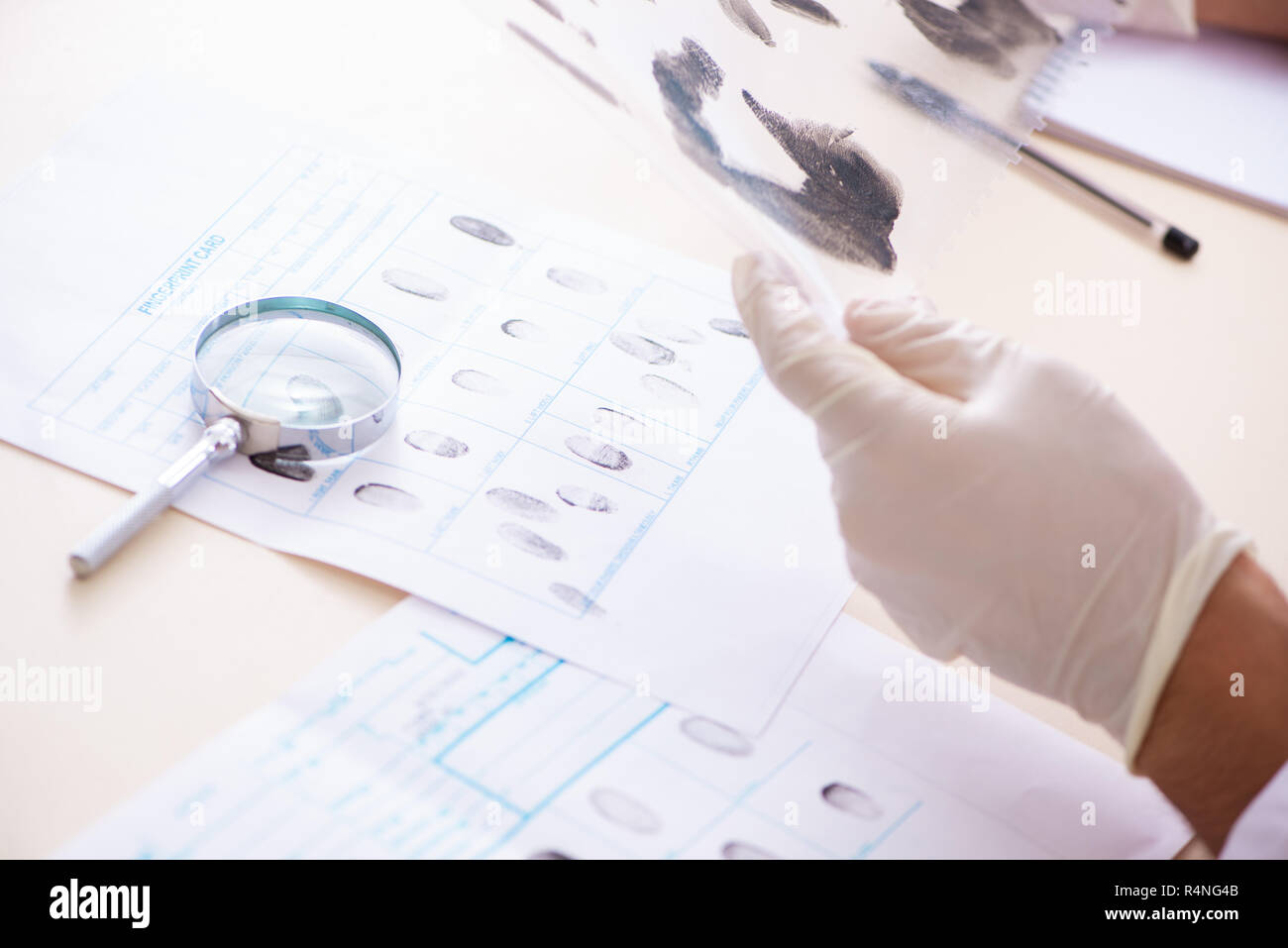 Forensic expert studying fingerprints in the lab Stock Photo - Alamy