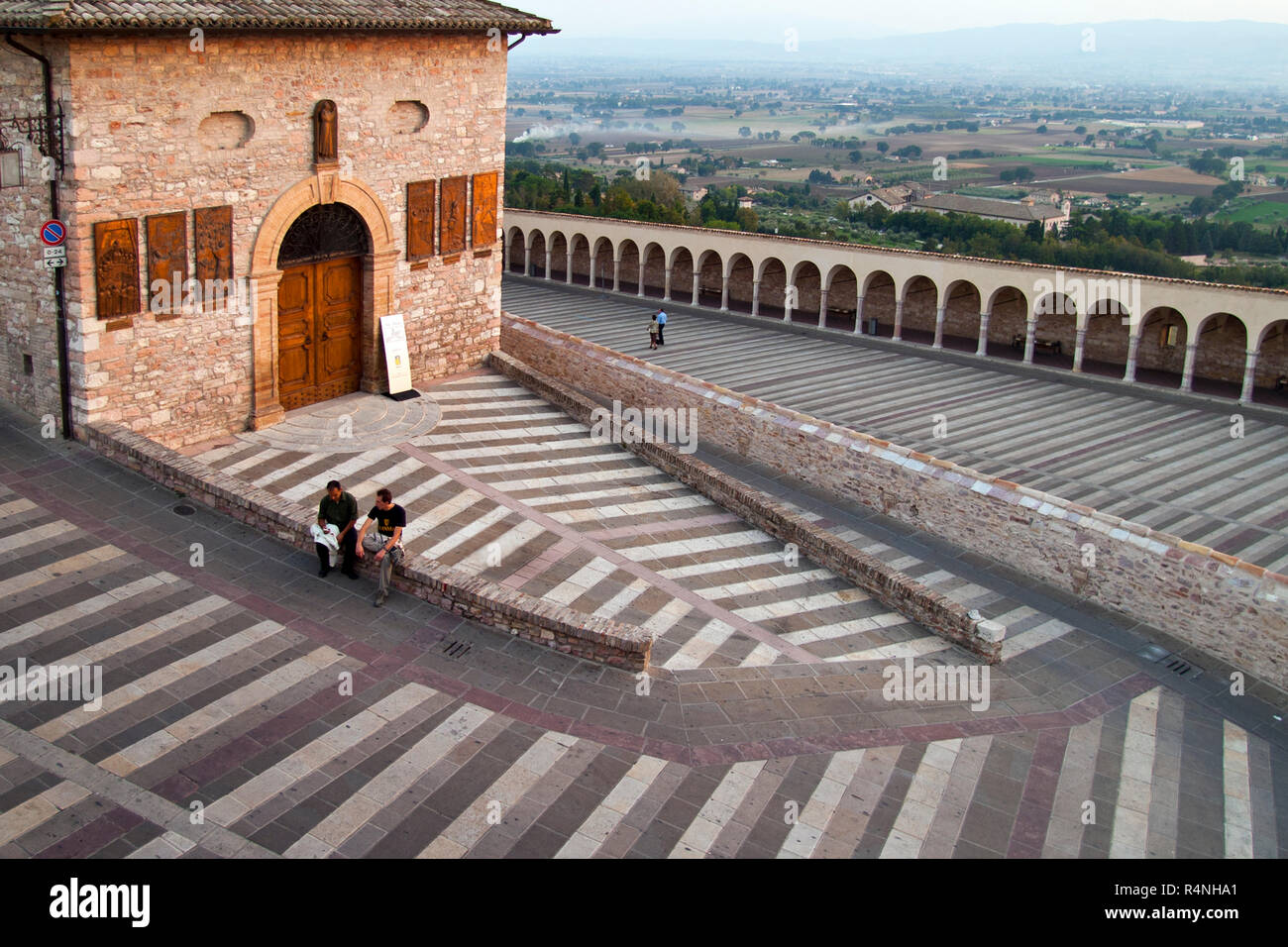 Steps flanking the Basilica of St. Francis, Assisi, Umbria, Italy Stock ...