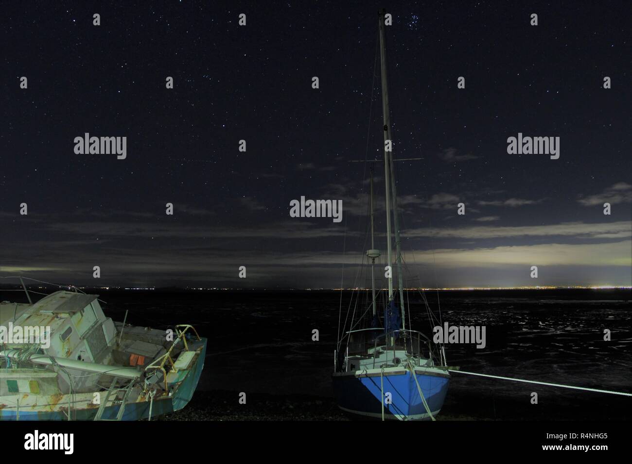 UK Cumbria. Roa Island, Rampside Cumbrian Coast. Night shot from ...