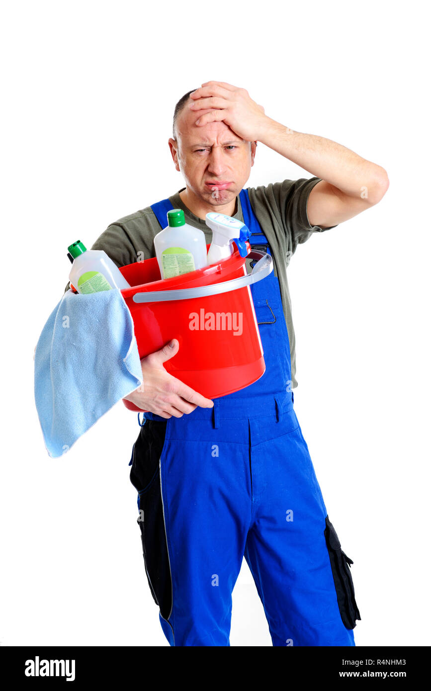 over-worked professional cleaner Stock Photo - Alamy