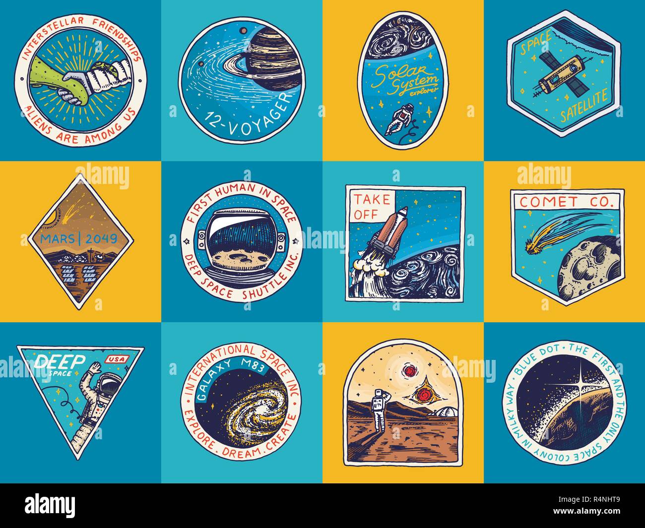 Set of Space logo. Human mission to Mars. Exploration of the ...