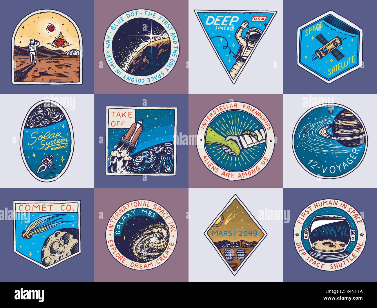 Set of Space logo. Human mission to Mars. Exploration of the ...