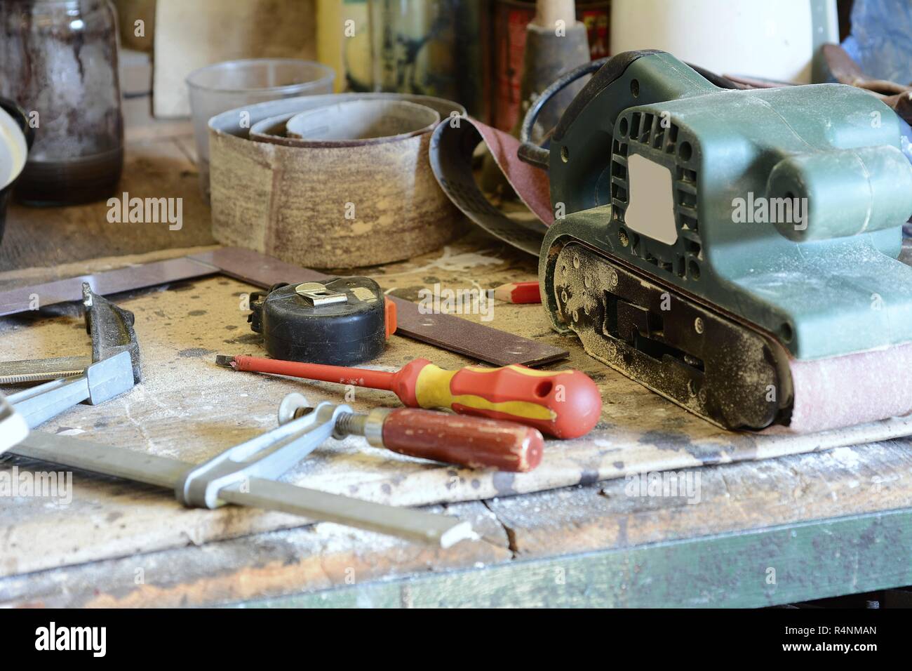 Tools on the workbench Stock Photo - Alamy