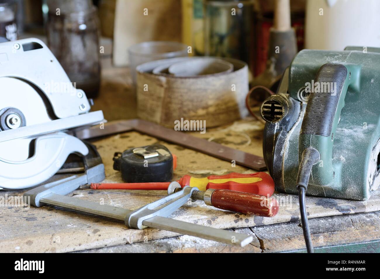 Tools on the workbench Stock Photo - Alamy