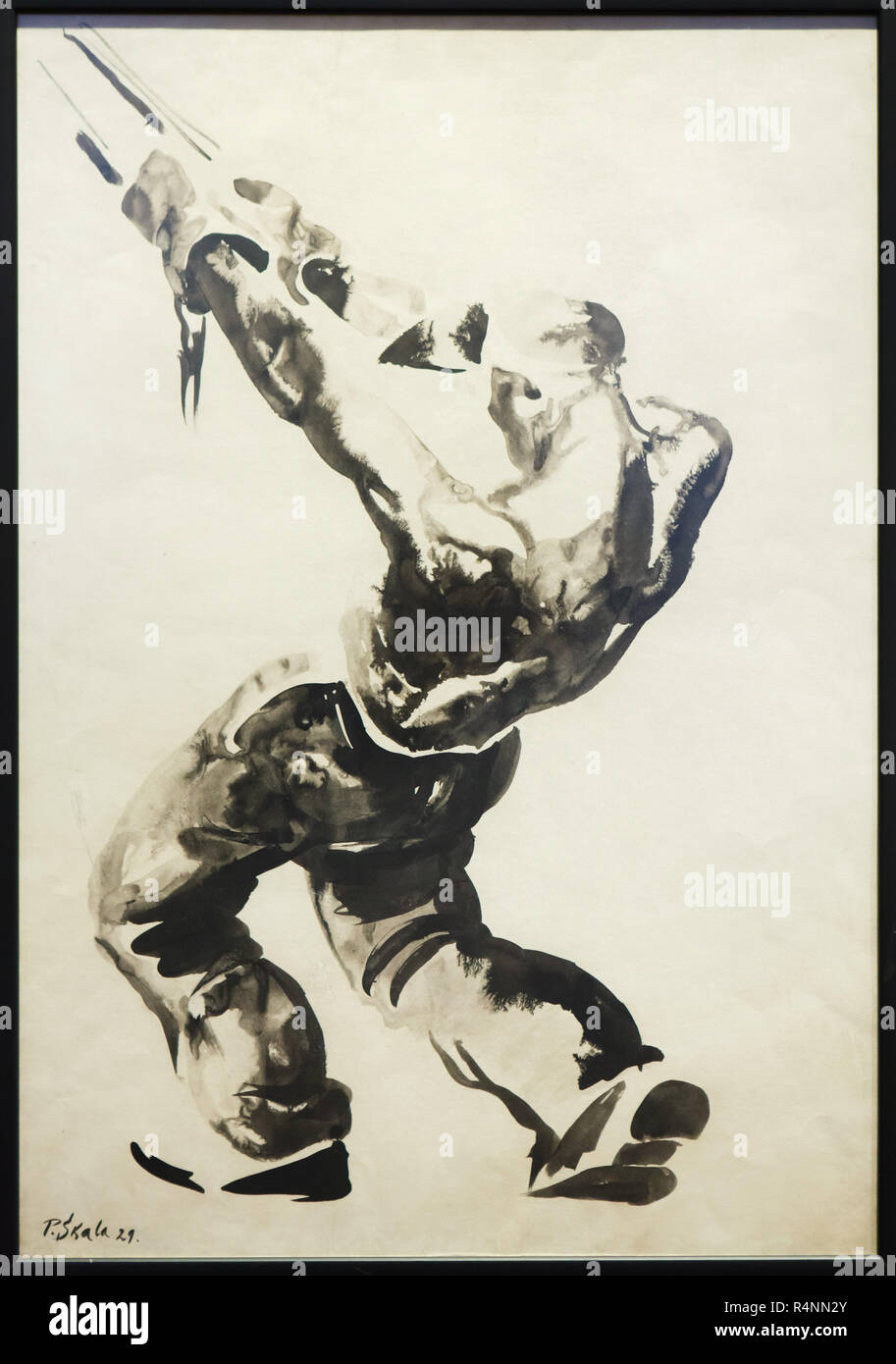 Black and white drawing 'Worker' by Russian painter Pavel Sokolov ...