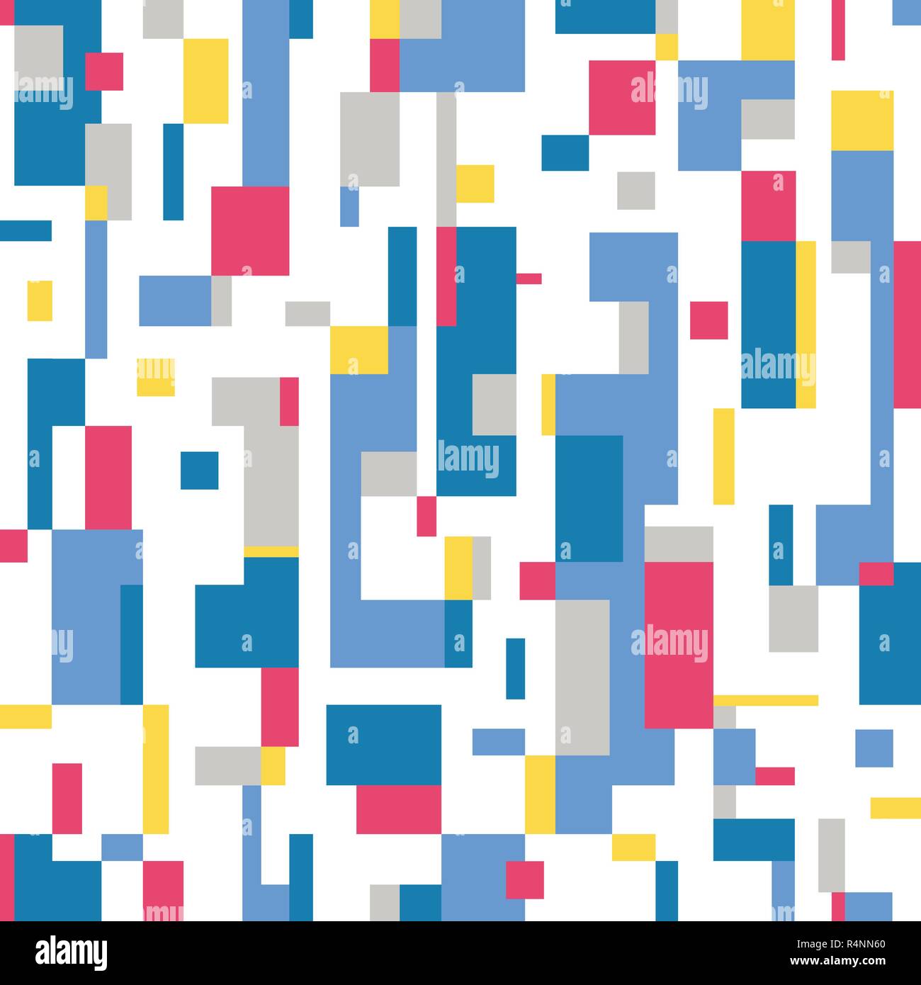 Colorful blue, red and yellow rectangles abstract pattern on white ...
