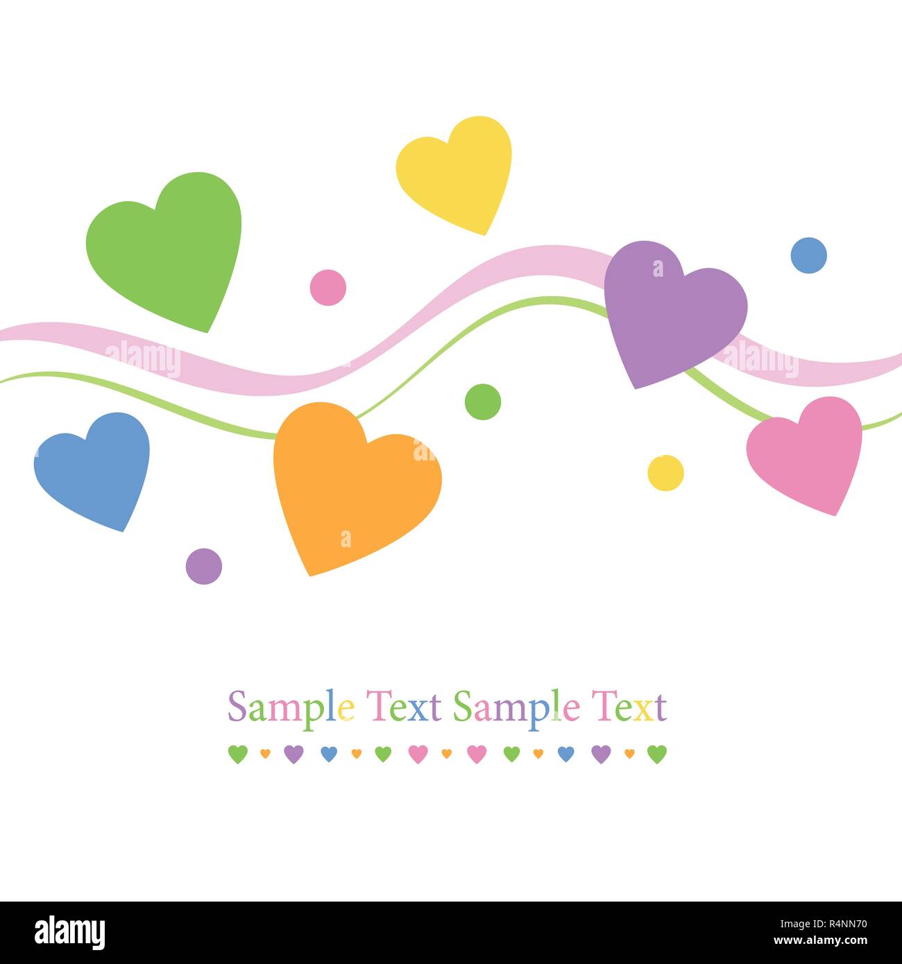 Colorful hearts greeting card with sample text on white background ...