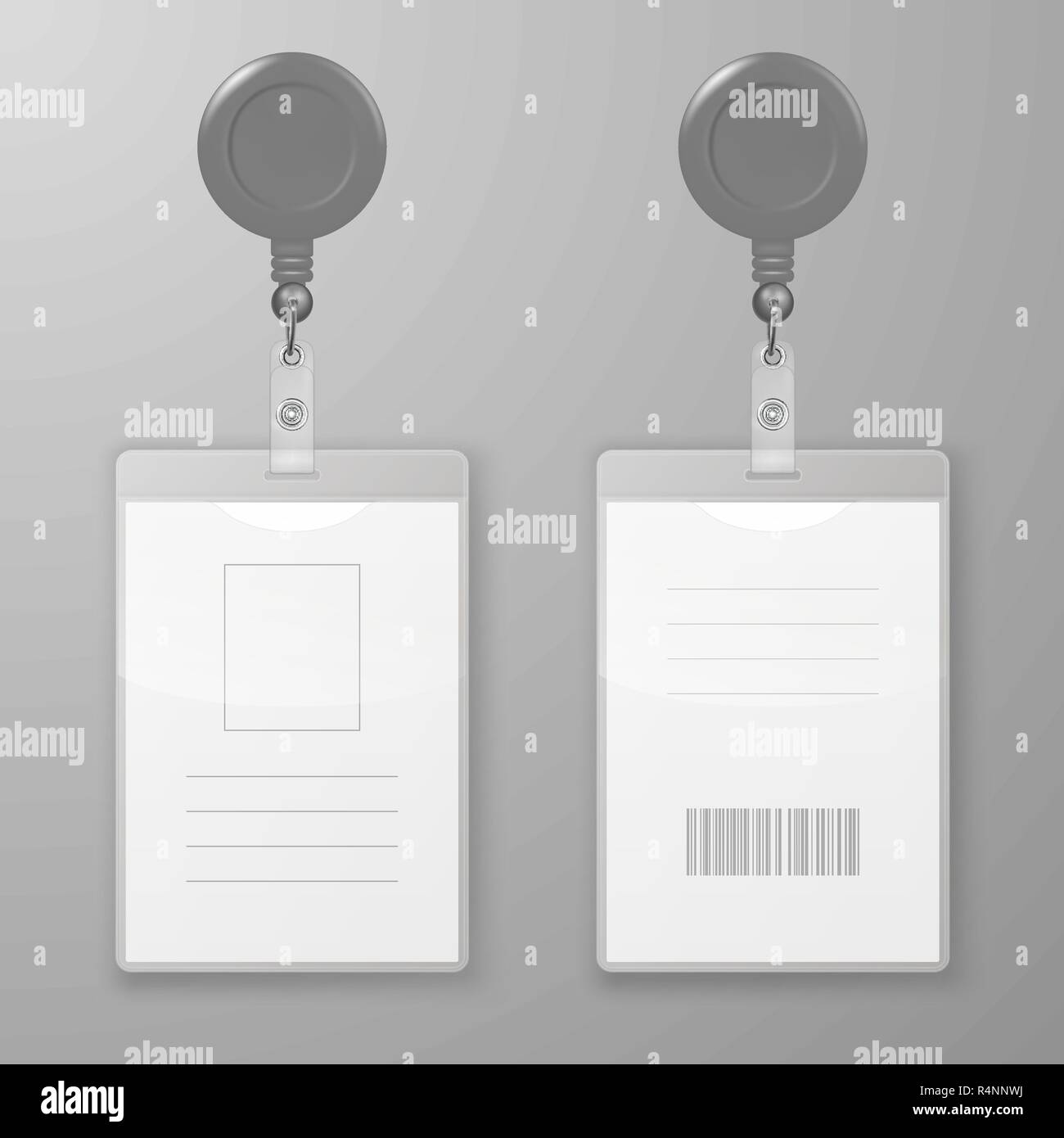 Vector Realistic Blank Office Graphic Id Cards with Round Clasp Reel ...