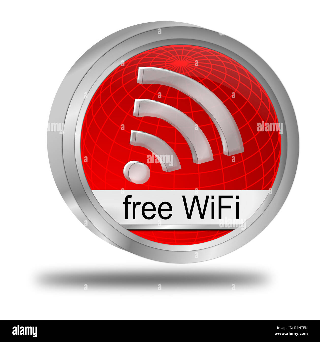 decorative red free wireless WiFi button - 3D illustration Stock Photo ...