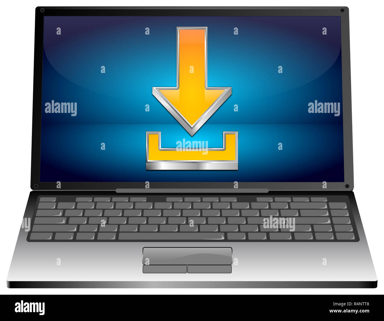 Laptop computer with orange Download Symbol - 3D illustration Stock ...