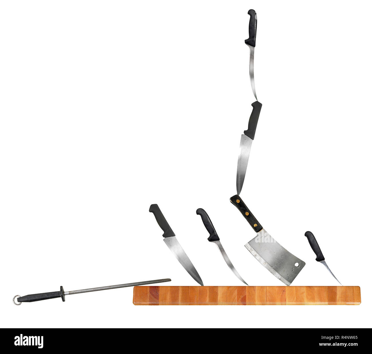 Kitchen cutlery is seen in a fanciful balancing display in a digitally ...