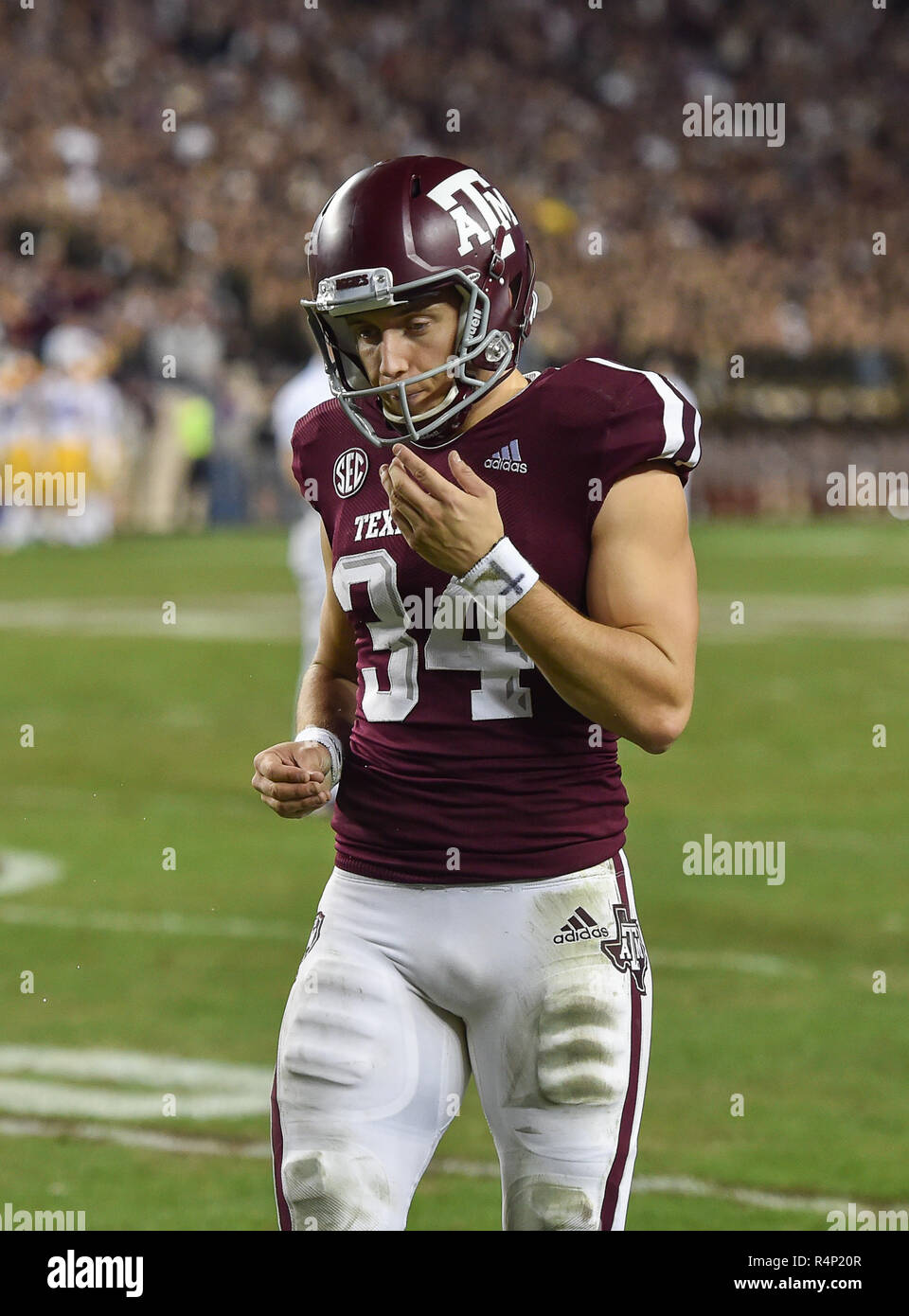 College Station, TX, USA. 24th Nov, 2018. Texas A&M punter, Braden Mann ...