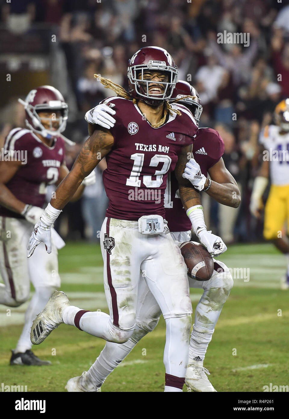 College Station, TX, USA. 24th Nov, 2018. Texas A&M receiver, Kendrick ...