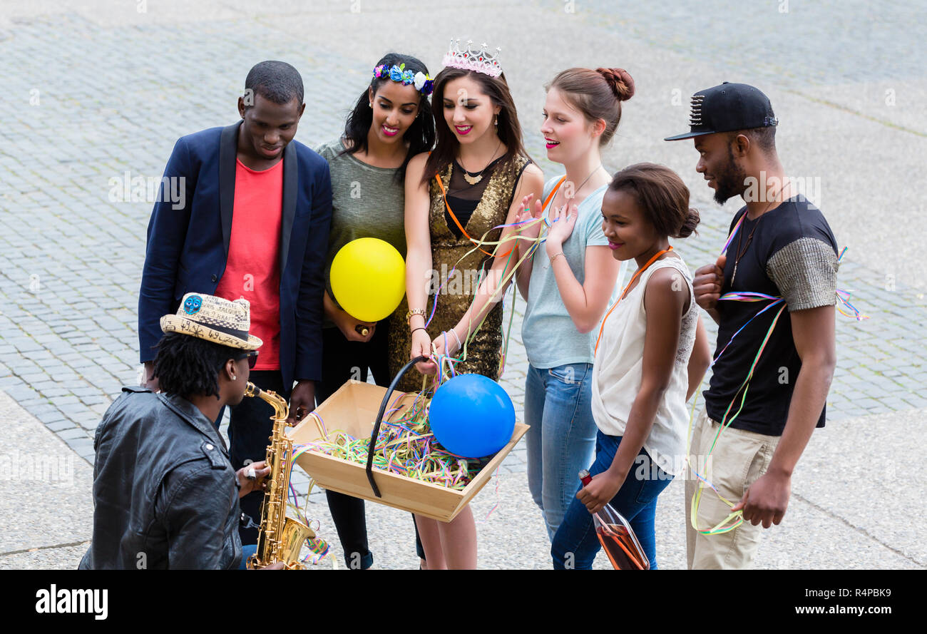 Multi-ethnic group on a bachelorette party Stock Photo - Alamy