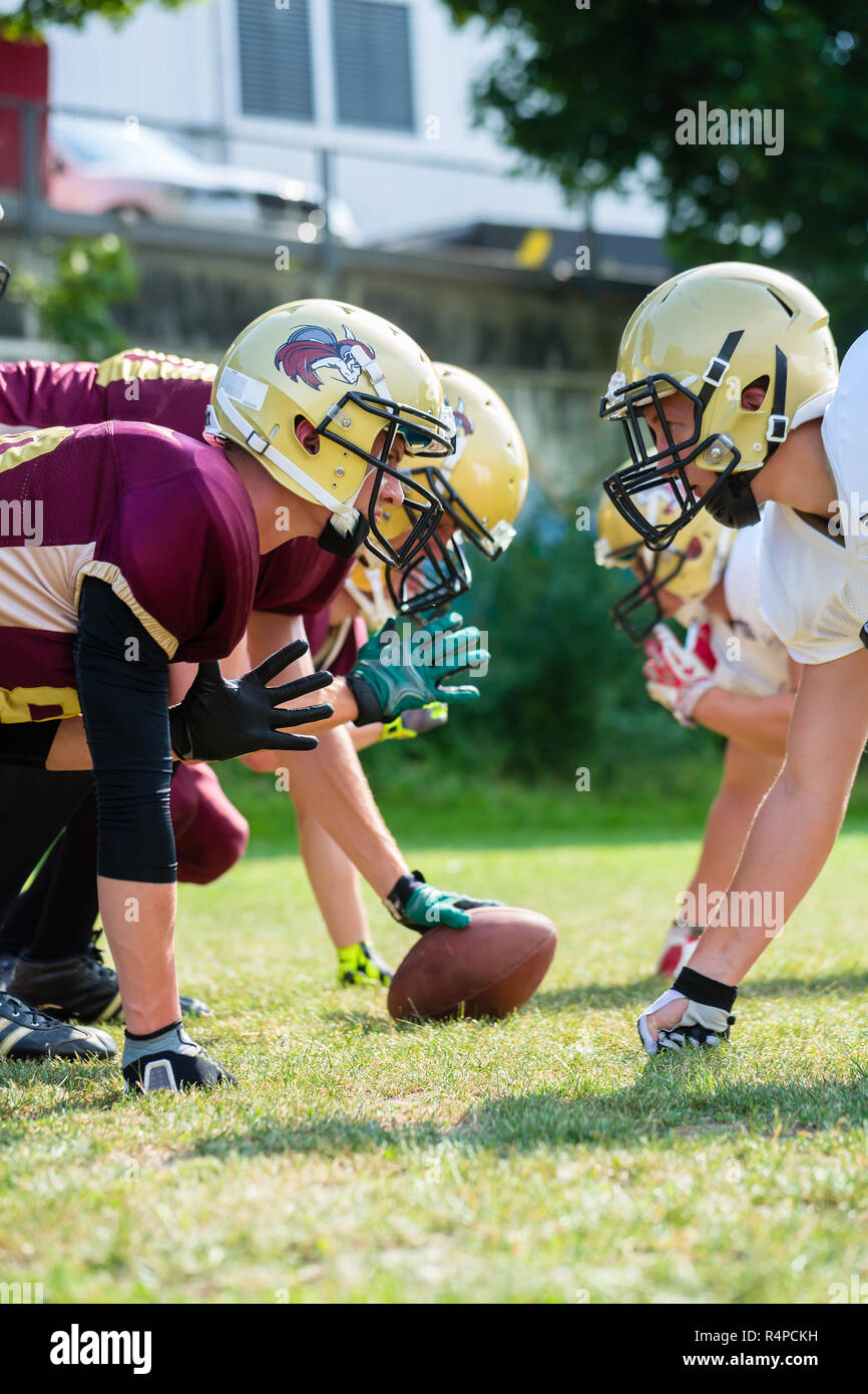 American football game - attack in progress Stock Photo - Alamy