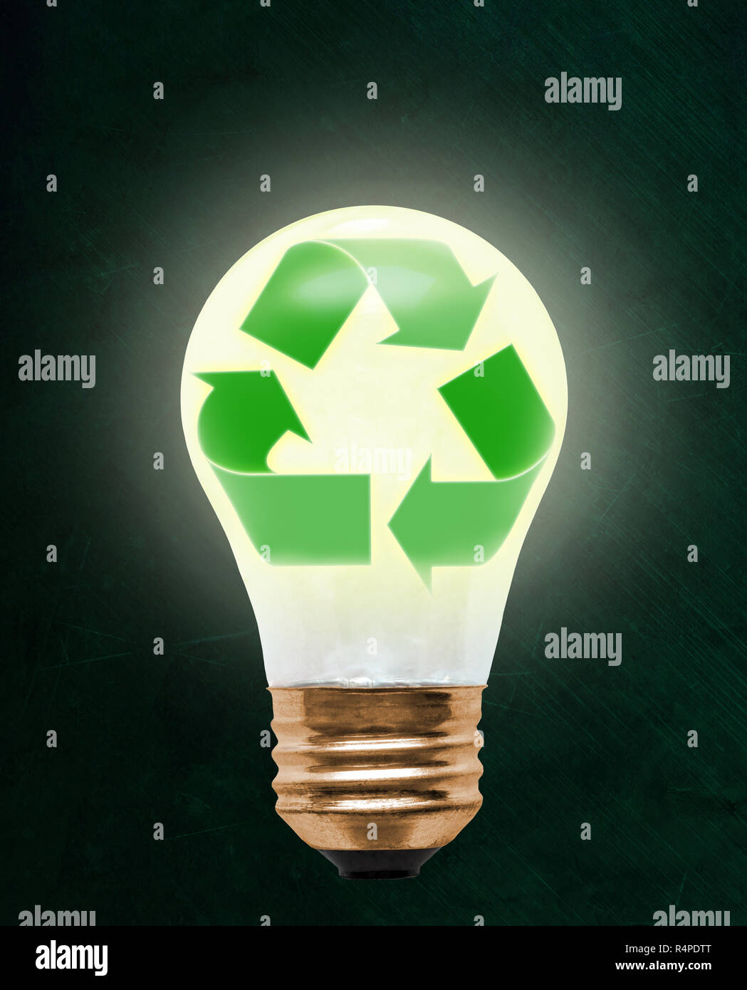Recycling symbol inside floating light bulb with copy space. Concept of ...