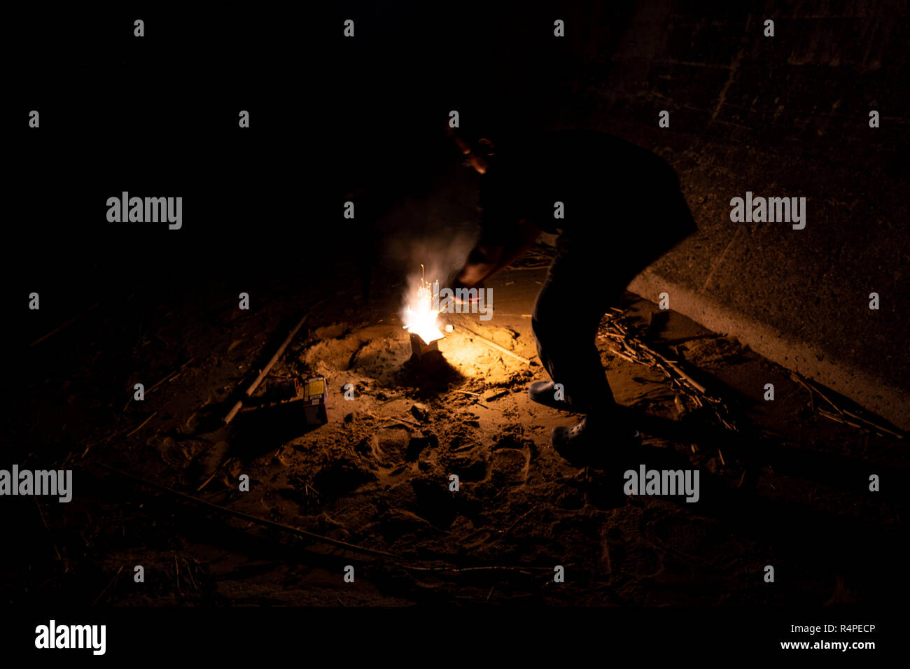 Kids Playing Fireworks Stock Photo - Alamy