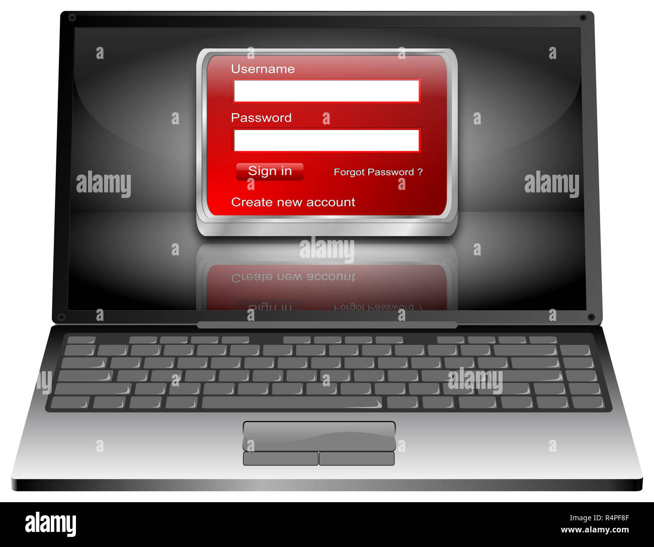 Laptop Computer with red Login Screen - 3D illustration Stock Photo - Alamy