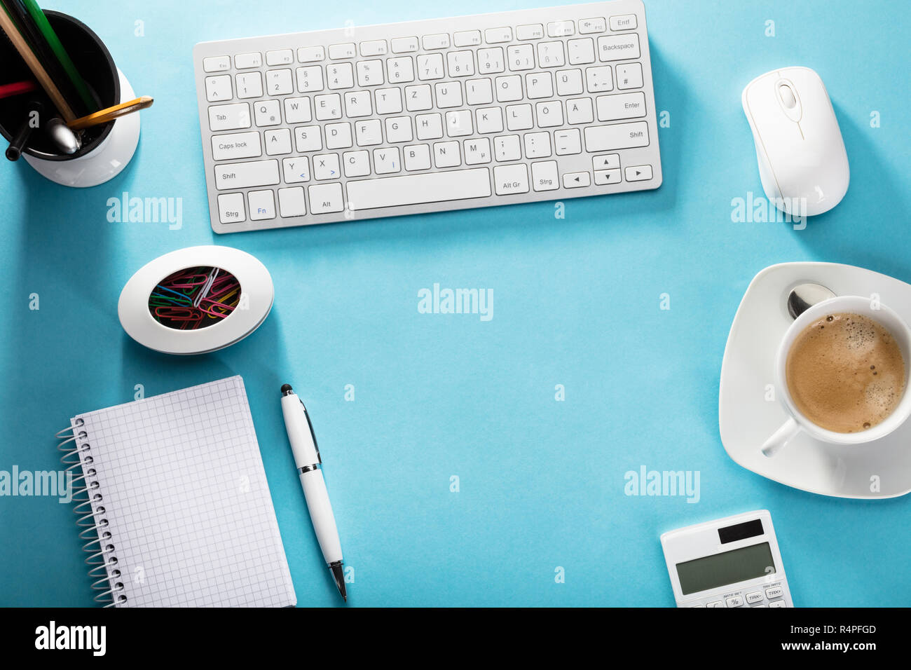 Office Desk With Coffee Stock Photo - Alamy