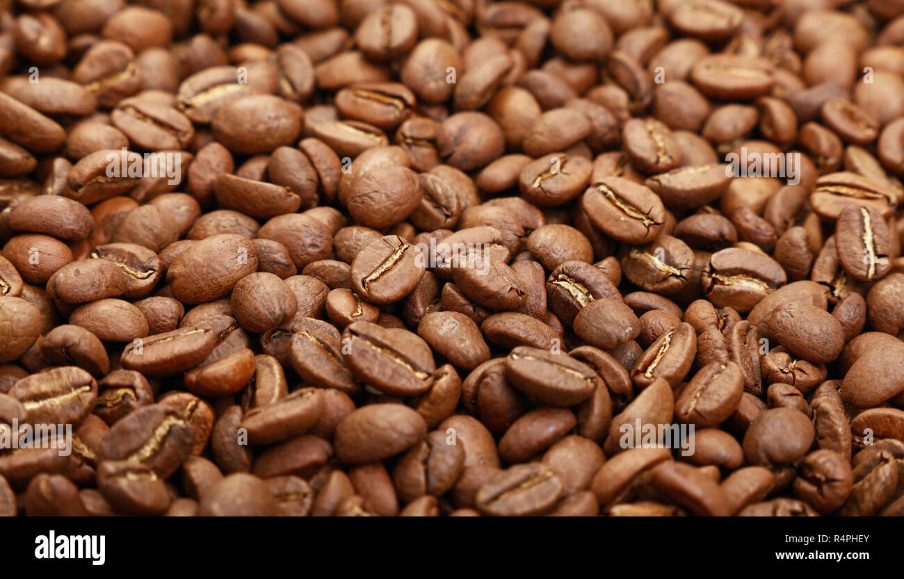 Roasted Arabica coffee beans background low angle Stock Photo - Alamy