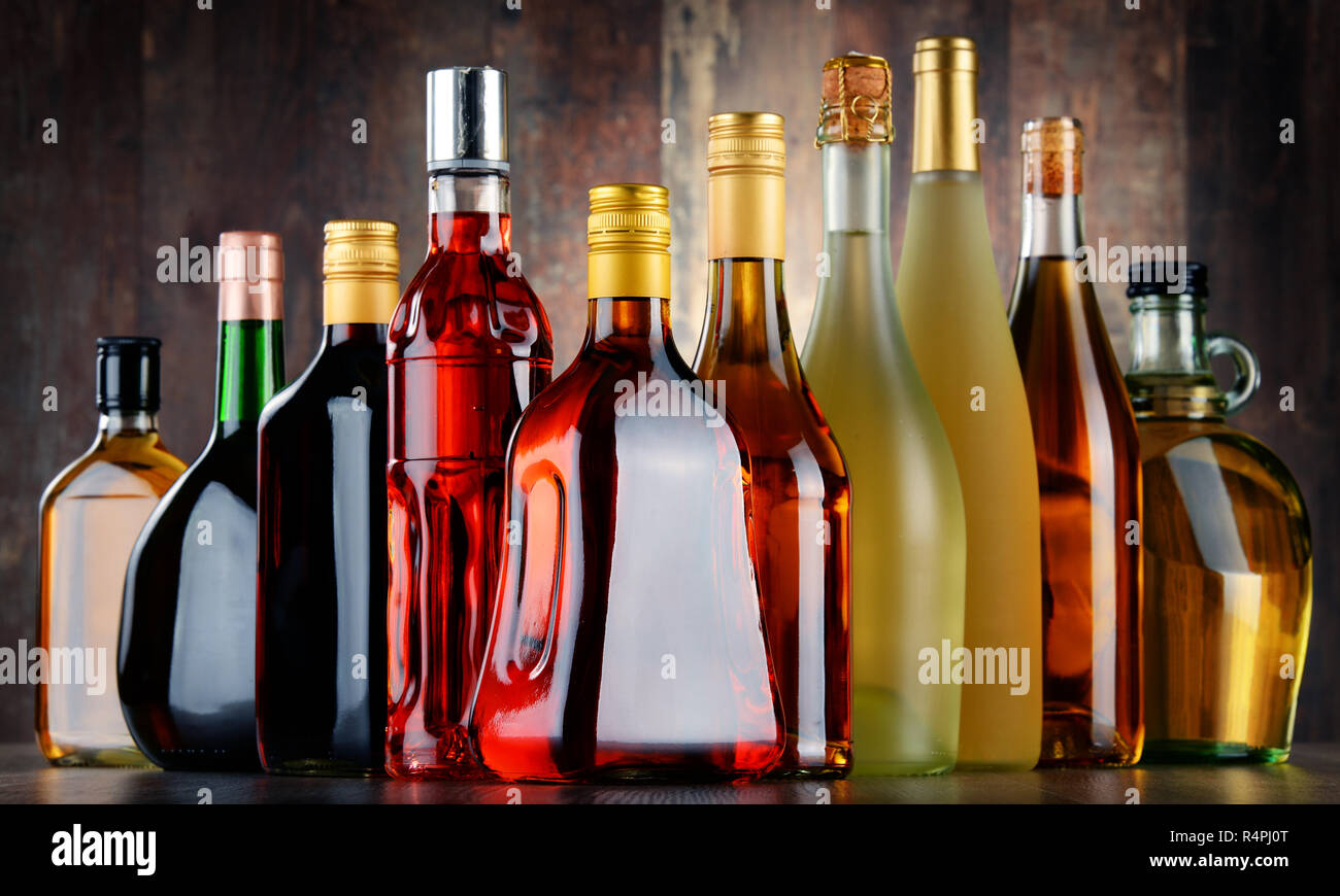 Bottles of assorted alcoholic beverages Stock Photo - Alamy
