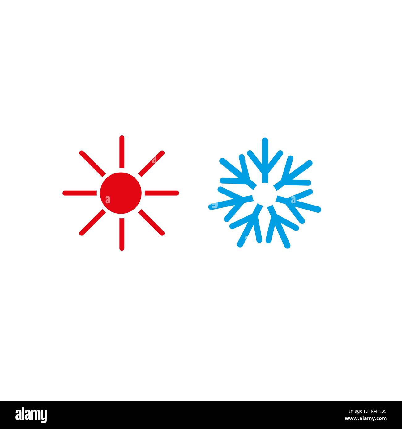 Hot and cold icons isolated on white background. Sun and snowflake ...
