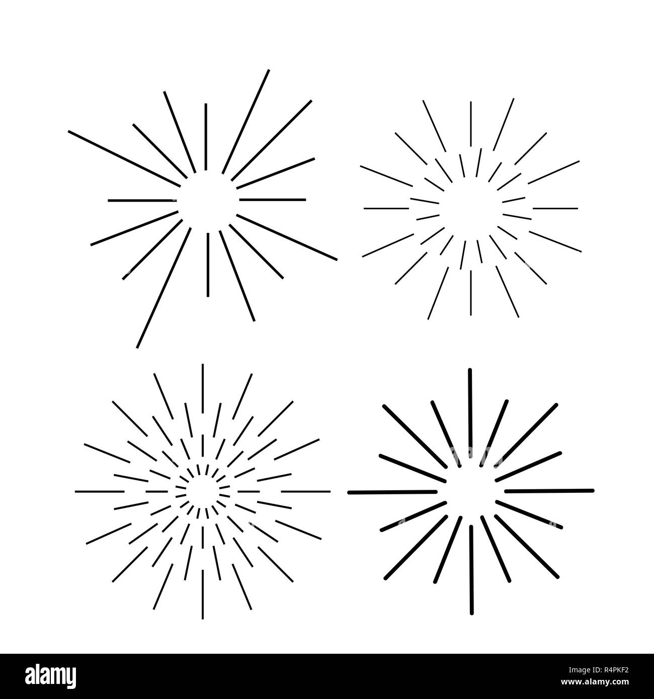 Sunburst ink vector set. Vintage and hipster sun rays frames collection ...