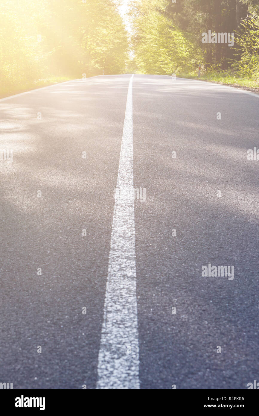 Country asphalt road with tree and sunset flare Stock Photo - Alamy