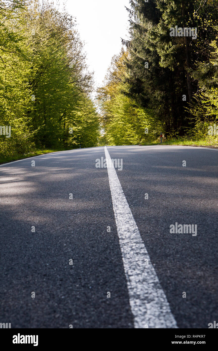 Country asphalt road with tree and sunset flare Stock Photo - Alamy