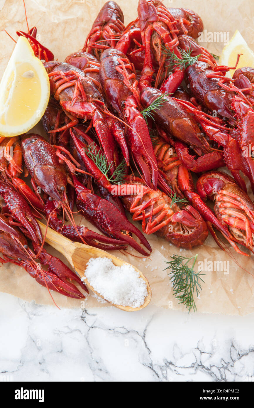 boiled crawfish with dill Stock Photo - Alamy