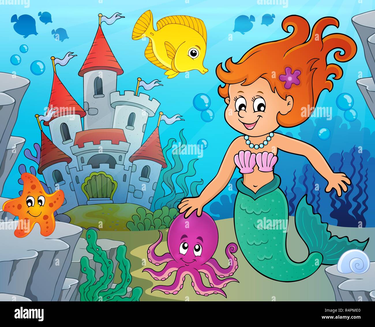 Mermaid with underwater castle hi-res stock photography and images - Alamy