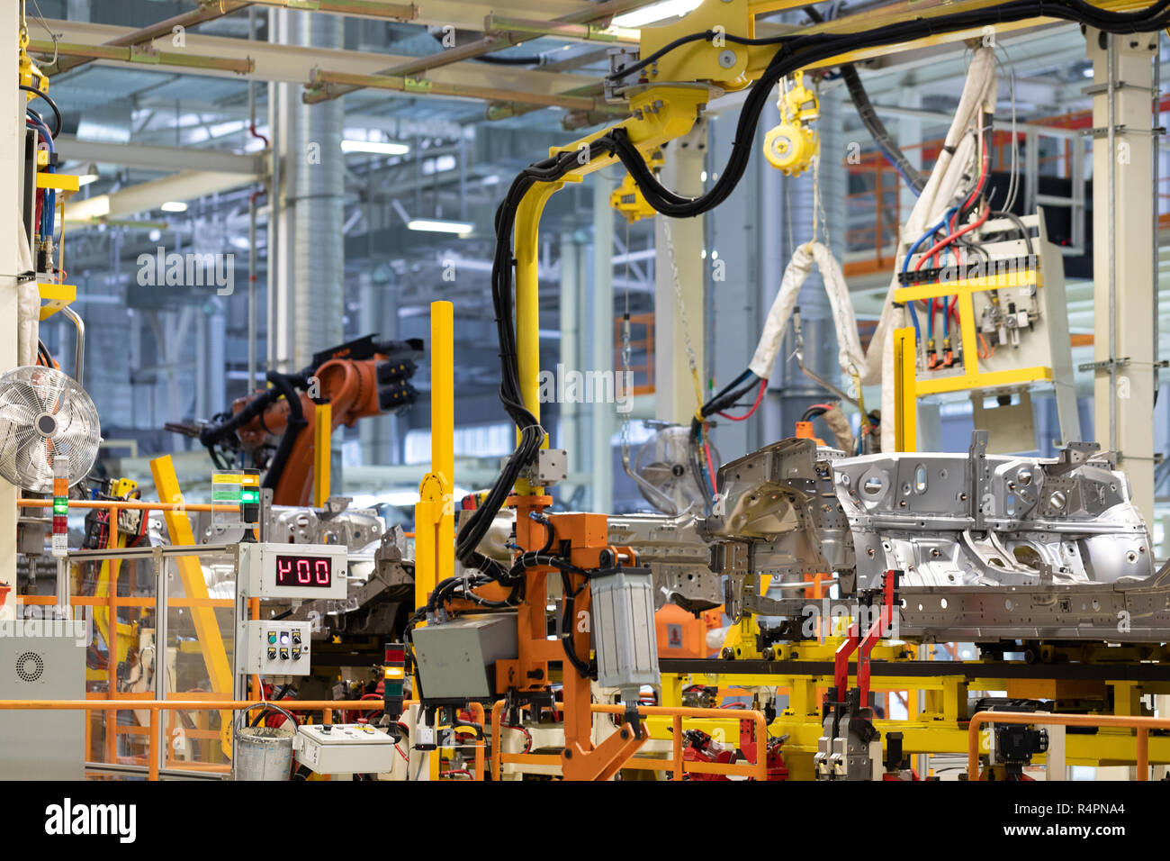 process of welding cars. Modern Assembly of cars at plant. automated ...