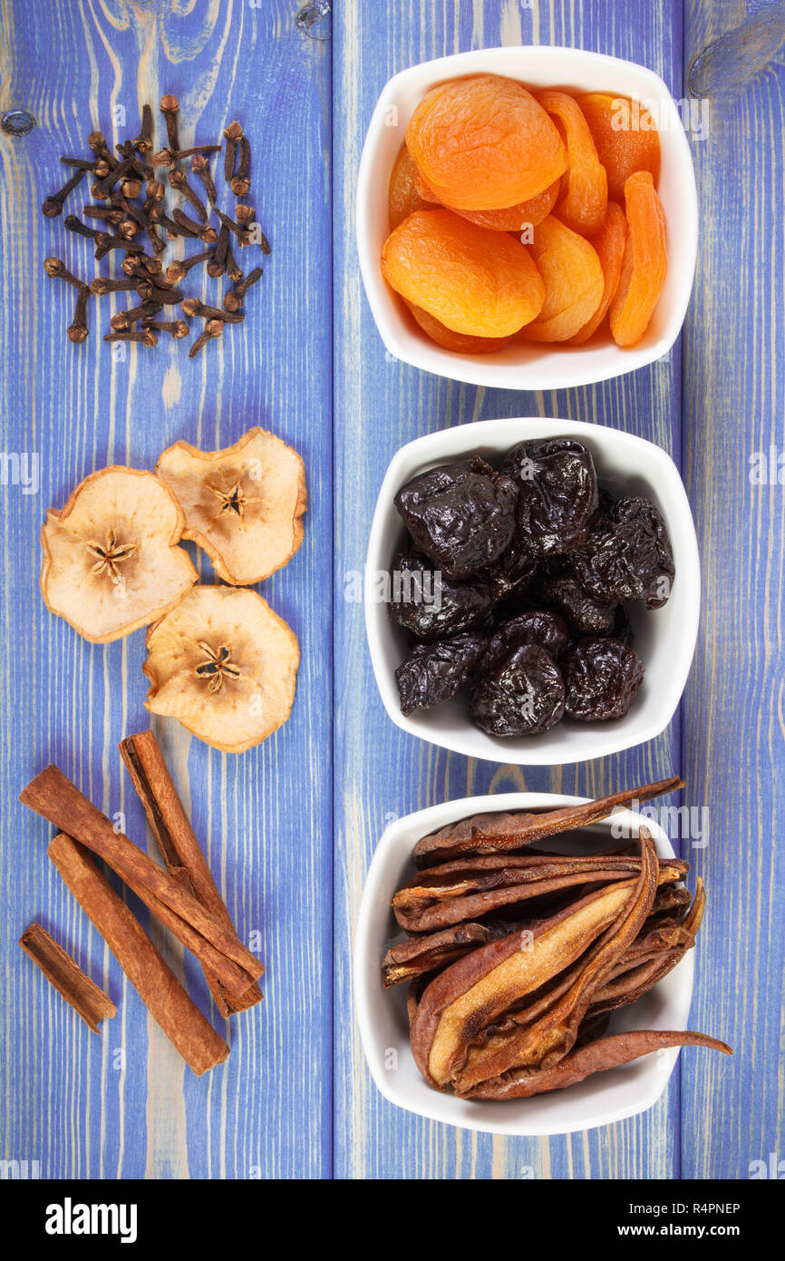 Dried ingredients and spices for preparing beverage or compote of dried ...