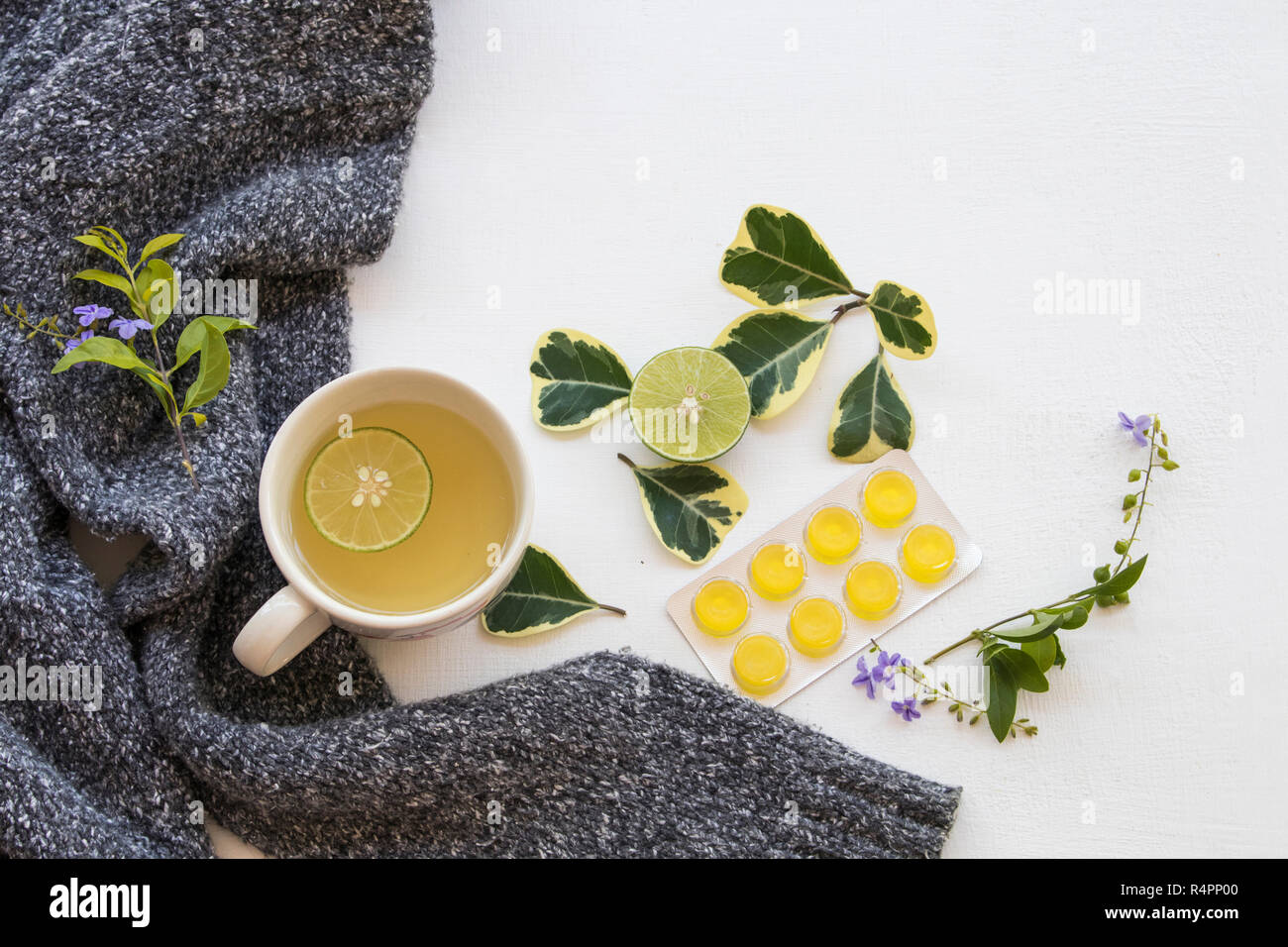 mix honey lemon healthy drinks ,lozenge cough sore threat and knitting ...