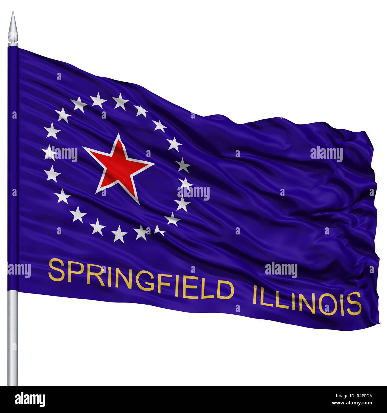 Springfield Flag on Flagpole, Waving on White Background Stock Photo ...